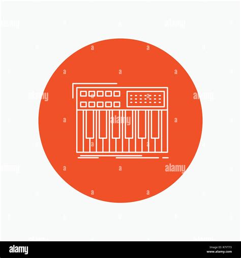 Synth Keyboard Midi Synthesiser Synthesizer White Line Icon In Circle Background Vector
