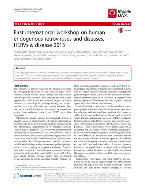 Pdf First International Workshop On Human Endogenous Retroviruses And