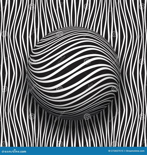 Trippy Sphere On Patterned Striped Texture Vector Black White Optical