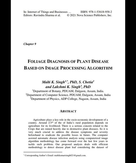 pdf foliage diagnosis of plant disease based on image processing
