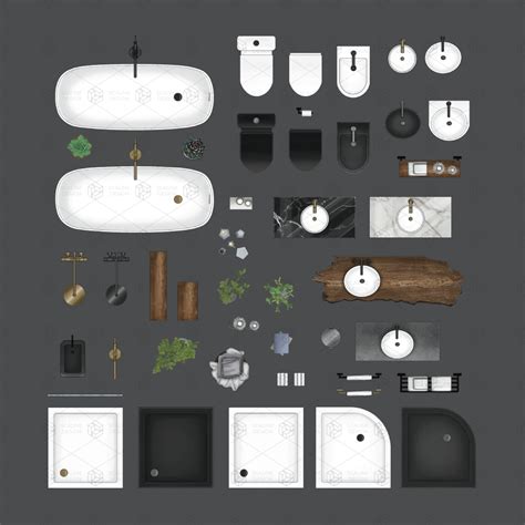 Procreate Illustration PNG Bathroom Set Architectural Drawings Illustrations