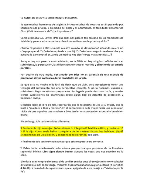 El Amor De Dios Y El Sufrimiento Personal Pdf Sufrimiento Amor