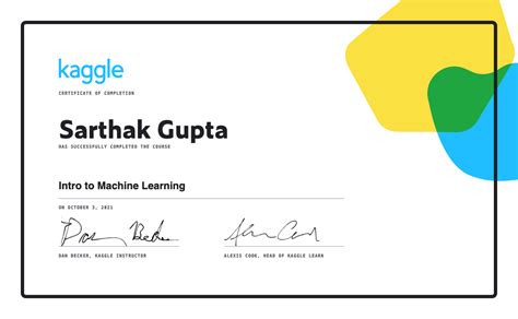 Sarthak Gupta Completed The Intro To Machine Learning Course On Kaggle
