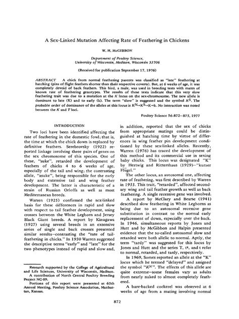 A Sex Linked Mutation Affecting Rate Of Feathering Pdf Dominance Genetics Allele