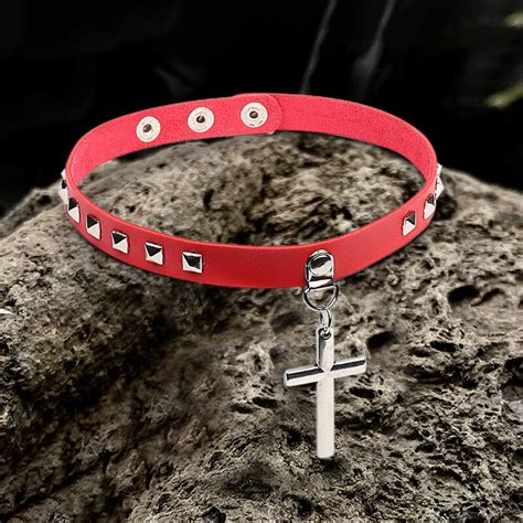 Punk Rivet Cross Pu Leather Choker Necklace Gthic