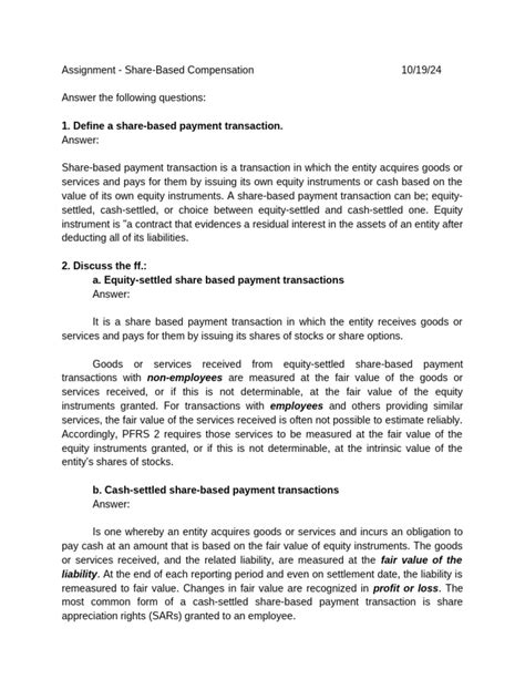 Assignment Share Based Compensation October 19 2024 Pdf Equity