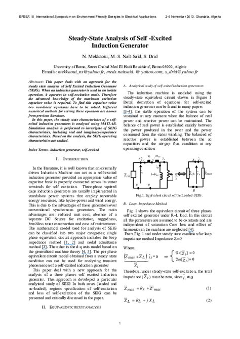 Pdf Steady State Analysis Of Self Excited Induction Generators Using
