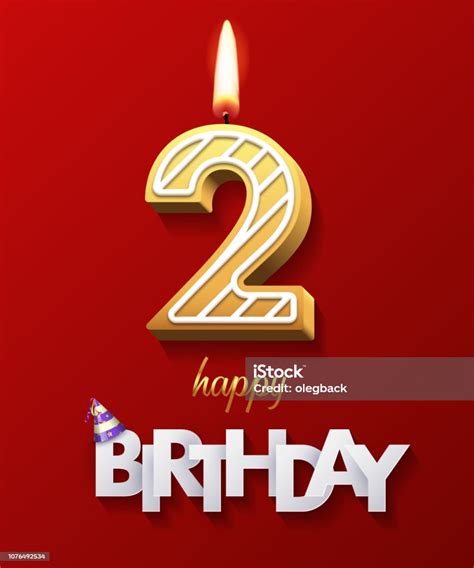 燃燒生日蠟燭以2圖和生日愉快的文字與党藤條查出在紅色背景向量例證向量圖形及更多一個物體圖片 一個物體 事件 享受 Istock