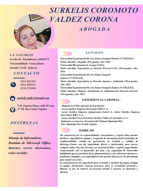 Curriculum Surkelis Valdez 1pdf Pdf Venezuela Abogado