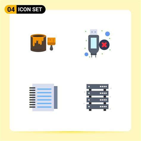 4 Thematic Vector Flat Icons And Editable Symbols Of Brush Office