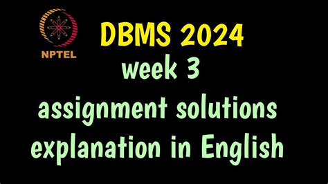 Nptel Dbms Week 3 Assignment Explanation Youtube