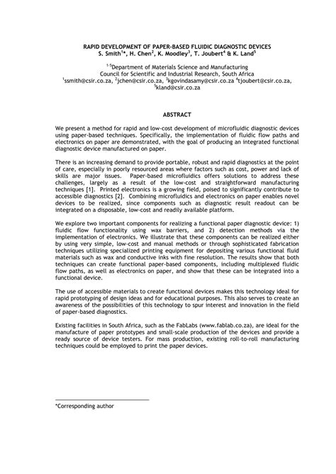Pdf Rapid Development Of Paper Based Fluidic Diagnostic Devices