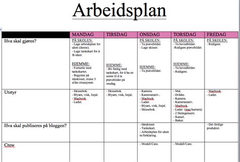 Tonje Idland Mk Blogg Arbeidsplan For Fotooppgave