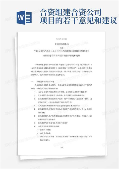 合资组建合资公司项目的若干意见和建议Word模板下载 编号qbzedpbx 熊猫办公