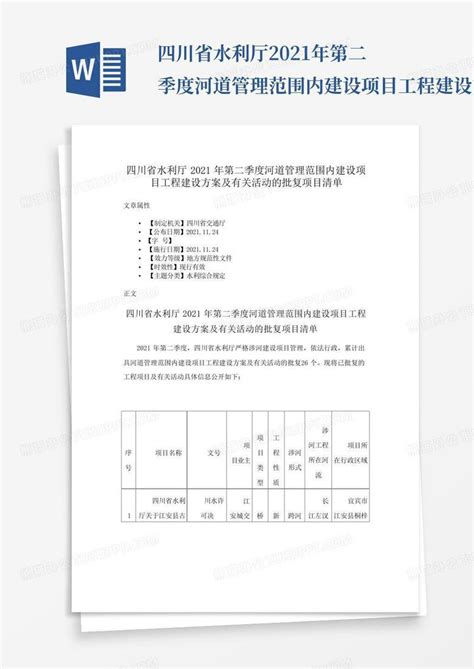 四川省水利厅2021年第二季度河道管理范围内建设项目工程建设方案及有关word模板下载 编号lbndmebk 熊猫办公