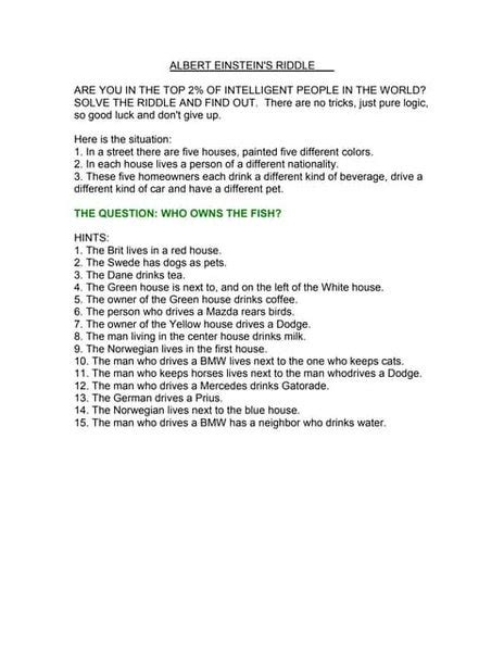 Einstein Riddle Solution
