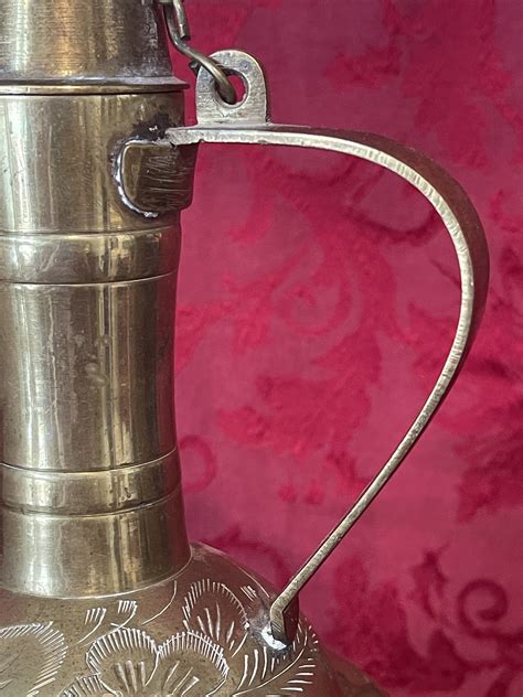 Antique Arabic Islamic Brass Original Zain Dallah Coffee Pot Engraved