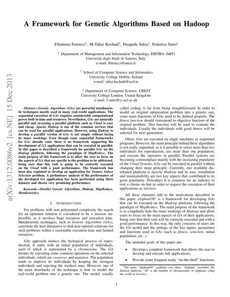 Pdf A Framework For Genetic Algorithms Based On Hadoop