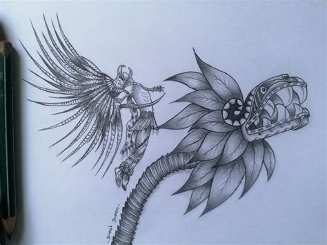 Dibujo A Lápiz De Un Azteca Y La Serpiente Emplumada Aztecas La