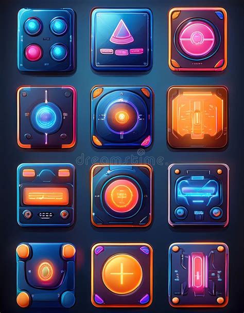 A Set Of Colorful Futuristic Sci Fi Ui Elements And Buttons Stock
