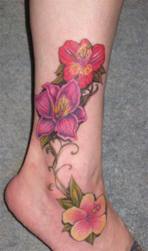 Hibiscus Flowers Tattoo On Ankle And Leg Tattoos Designs