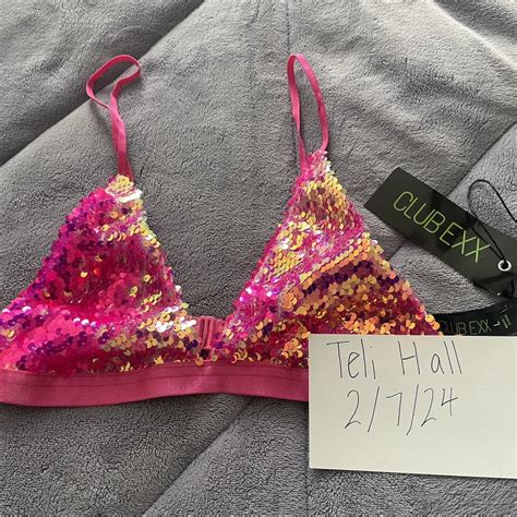 Club Exx Hot Pink Sequin Rave Bra Top Size L But Depop