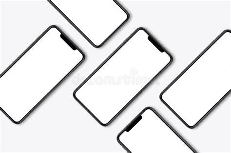 D Rendering Of Five Mobile Phones With A White Screens On A White