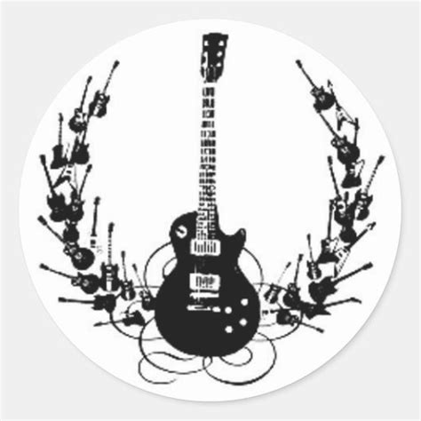 Rock N Roll Guitar Wreath Classic Round Sticker Zazzle