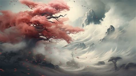 Impressive Asian Inspired Tree While Wind Is Blowing Stock Illustration Illustration Of Life