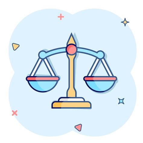 만화 스타일의 비늘 아이콘 격리 된 배경에 천칭 자리 만화 벡터 일러스트 대량 비교 스플래시 효과 기호 비즈니스 개념 프리미엄 벡터
