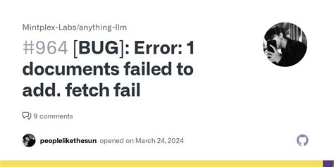 Bug Error 1 Documents Failed To Add Fetch Fail · Issue 964