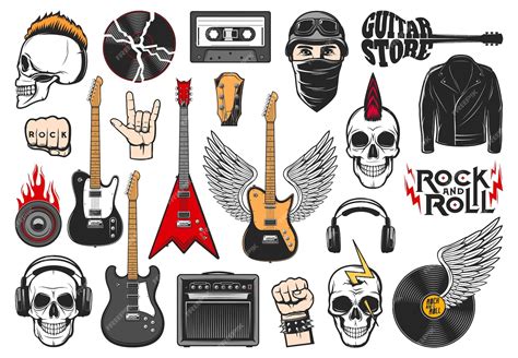 Premium Vector Rock Music Icons Guitars Loudspeaker Headphones