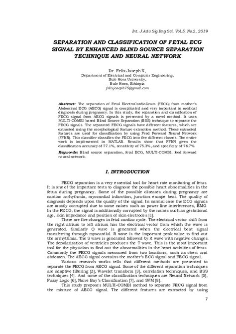 Pdf Separation And Classification Of Fetal Ecg Signal By Enhanced Blind Source Separation