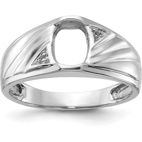 14k White Gold Mens Ring Mounting With Diamond Accents And Oval Onyx