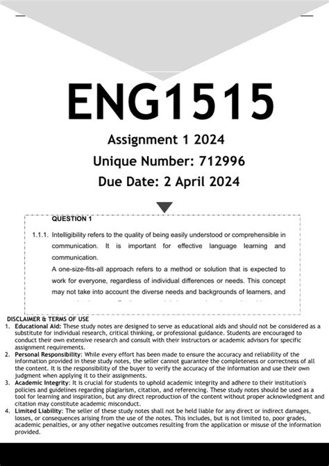 Eng1515 Assignment 1 Answers 2024 712996 Distinction Guaranteed