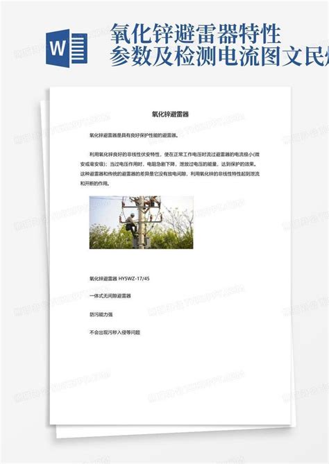 氧化锌避雷器特性参数及检测电流图文民熔Word模板下载 编号qzxmdzkb 熊猫办公