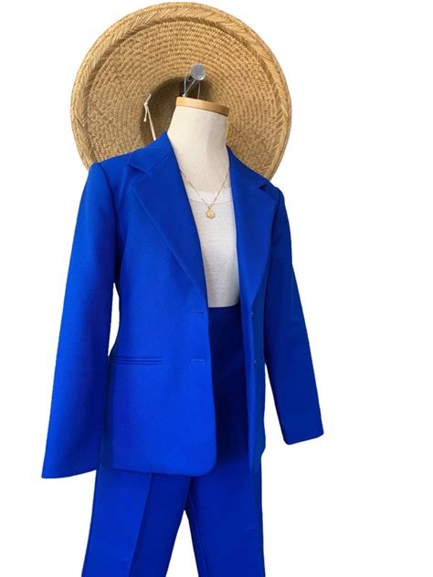 Royalty Blue Woven Pant Suit 2 Piece Gem