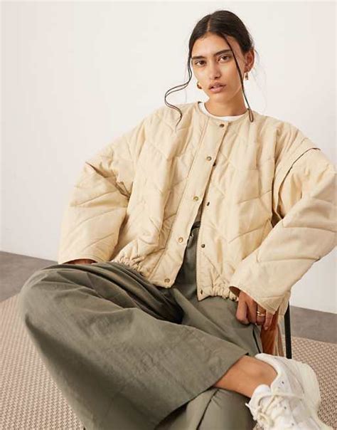 Asos Edition Gesteppte Bomber Hemdjacke In Steinbeige Mit Tunnelzug