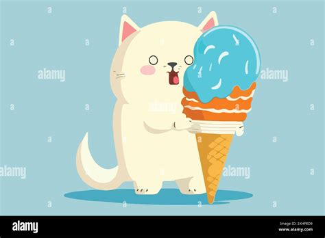 Cat Eat Ice Cream Vector Illustration Stock Vector Image And Art Alamy