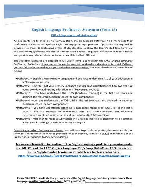 Form 15 Version 1 English Language Proficiency Statement Fillable With Instructions 12 April