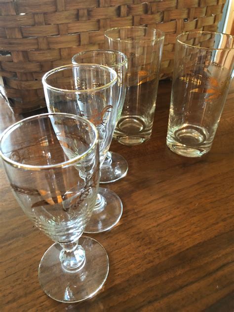 2 Vintage Gold Etched Drinking Glasses And 3 Mismatched Etsy