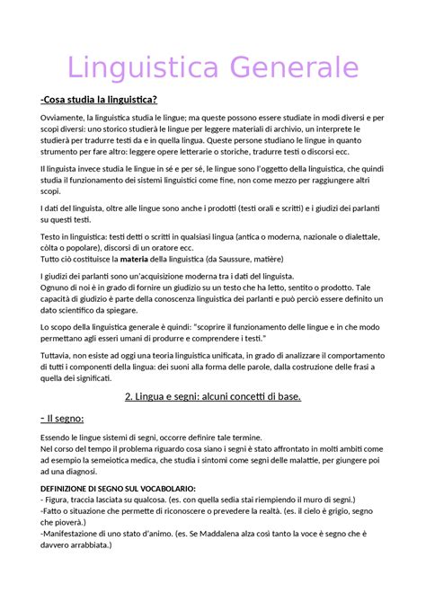Riassunto Linguistica Generale Docsity