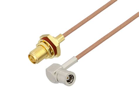 SMB Plug Right Angle To SMA Female Bulkhead Cable Using RG Coax LF Solder