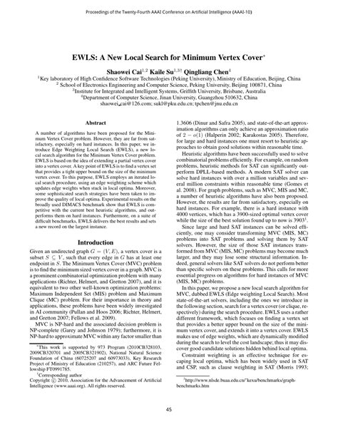 Pdf Ewls A New Local Search For Minimum Vertex Cover