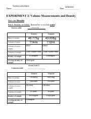 Chem Lab Pdf Sumitra Lamichhane Name Date EXPERIMENT Volume Measurements And