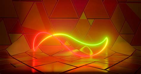 3d 렌더링의 그림입니다 미래의 공상 과학 추상 빨강과 녹색 네온 빛 Mozayka와 텍스트에 대 한 빈 공간을 가진 반사 콘크리트의 배경에 인물 레이저에 대한 스톡 사진