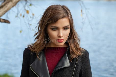 Fashion Model Woman Brunette Outdoor Stock Photo Image Of Face Green