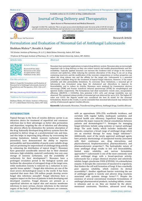 Pdf Formulation And Evaluation Of Niosomal Gel Of Antifungal Luliconazole