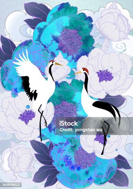 아시아 스타일 중국 스타일 국가 조수 고대 스타일 전통 고전 길조 구름 모란 크레인 음영 포스터 인사말 카드 배경 벽 장식 그림