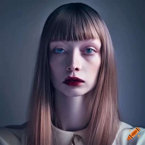 Mia Goth Getting Her Bangs Trimmed On A Talk Show On Craiyon